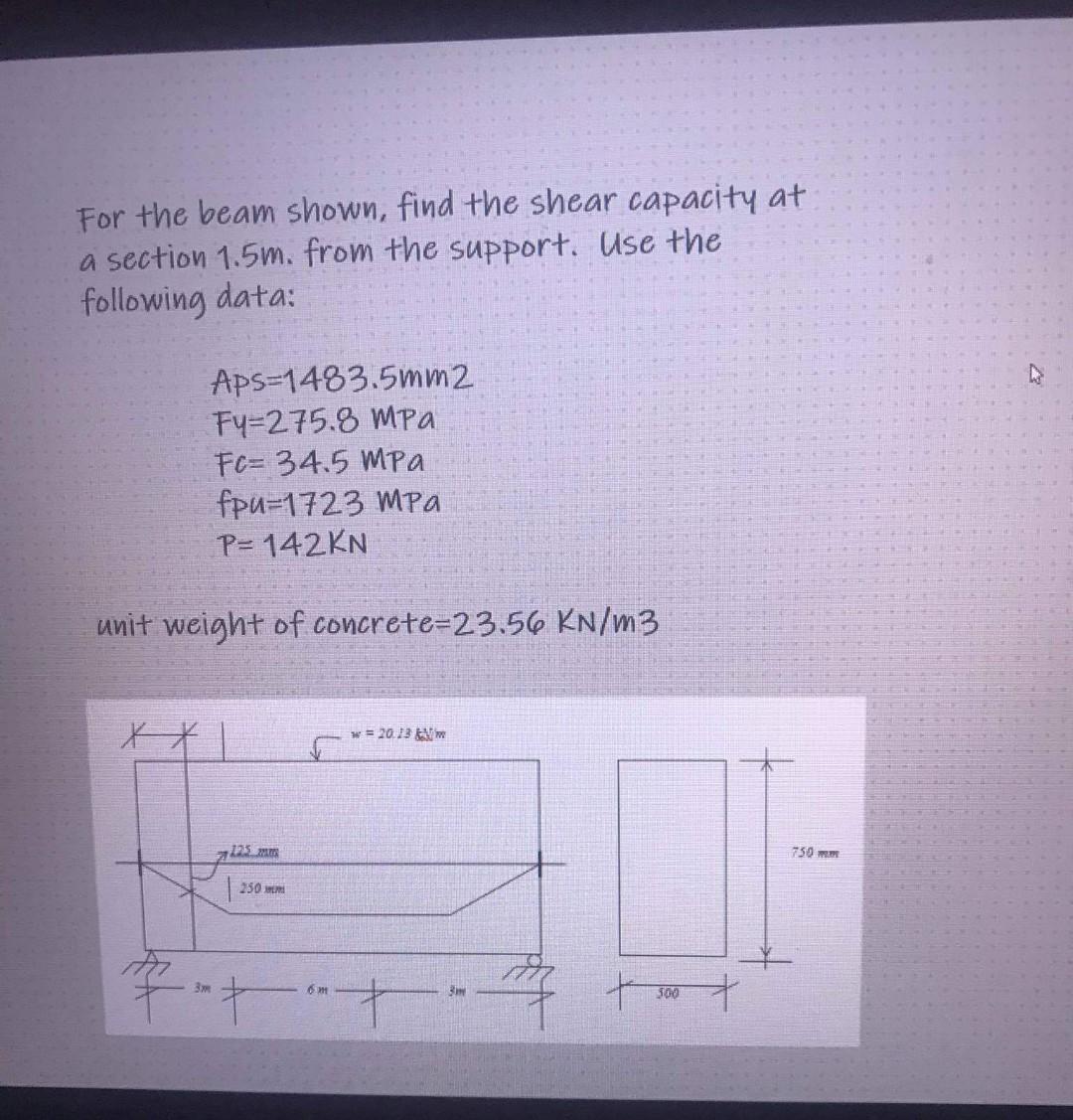 Solved For the beam shown, find the shear capacity at a | Chegg.com