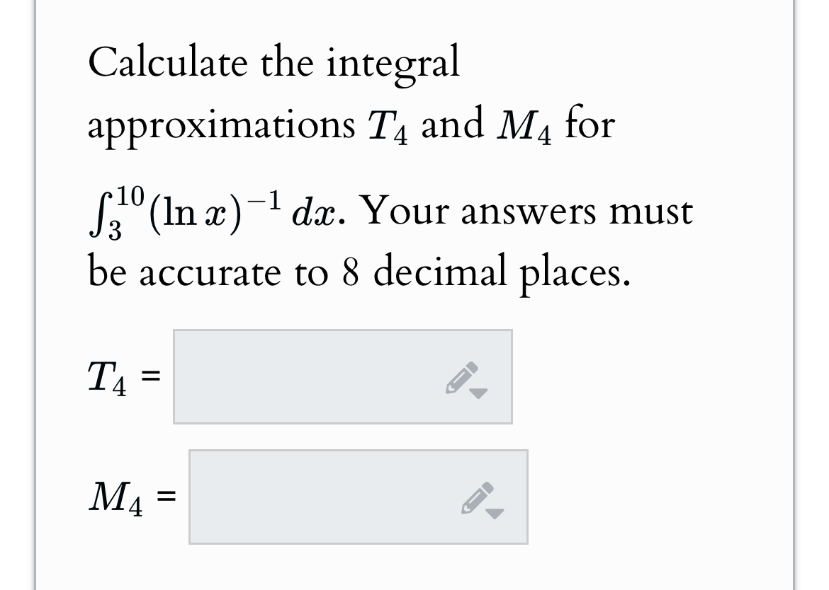 Solved Calculate the integral approximations T4 ﻿and M4 ﻿for | Chegg.com