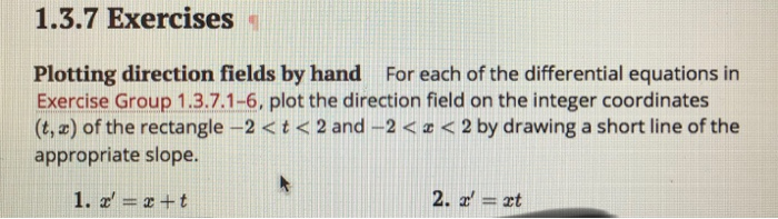 Solved 1.3.7 Exercises Plotting direction fields by hand for | Chegg.com