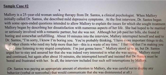 Solved Sample Case #2 Mallory is a 25-year-old woman seeking | Chegg.com