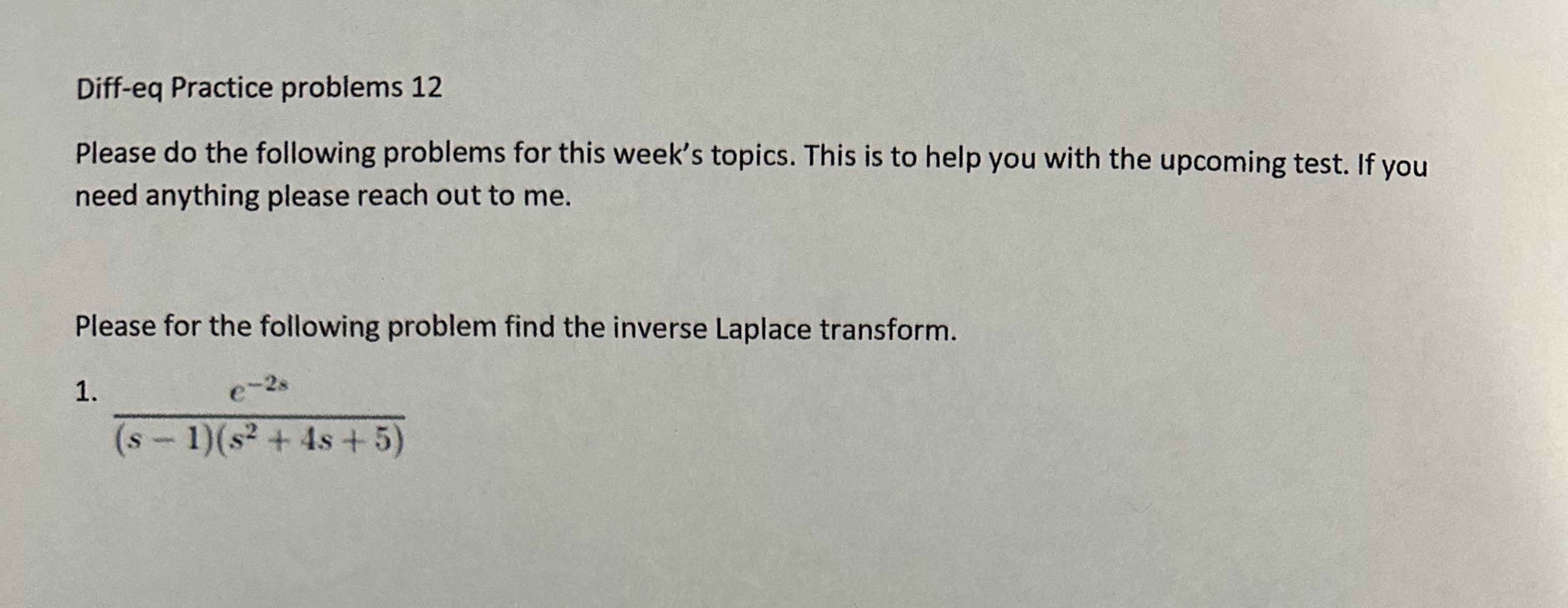 Solved Diff-eq Practice problems 12Please do the following | Chegg.com