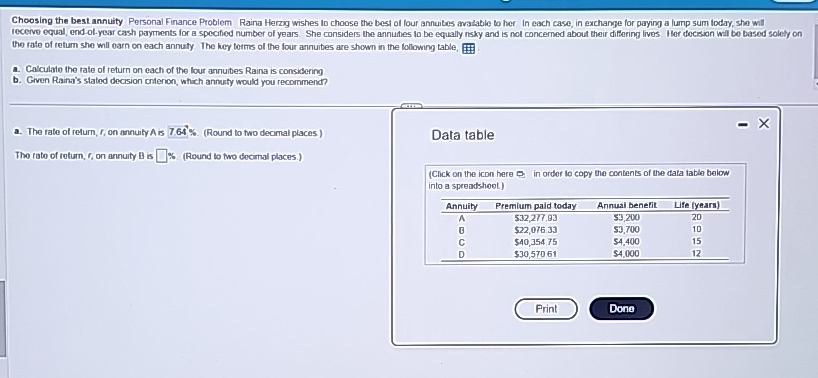 Solved Choosing the best annuity Personal Finance Problem | Chegg.com