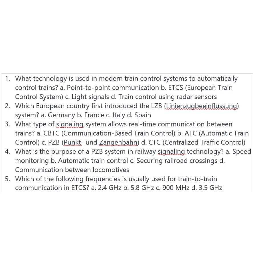Solved What technology is used in modern train control | Chegg.com