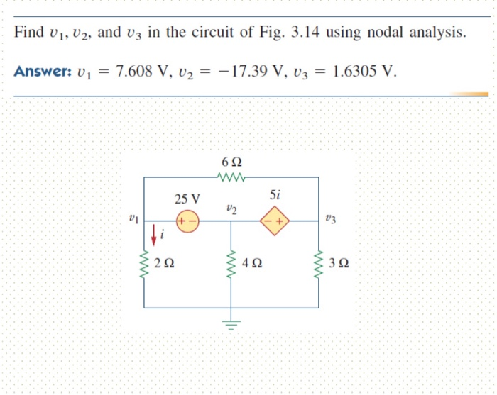 Solved Find V1, V2, and vz in the circuit of Fig. 3.14 using | Chegg.com