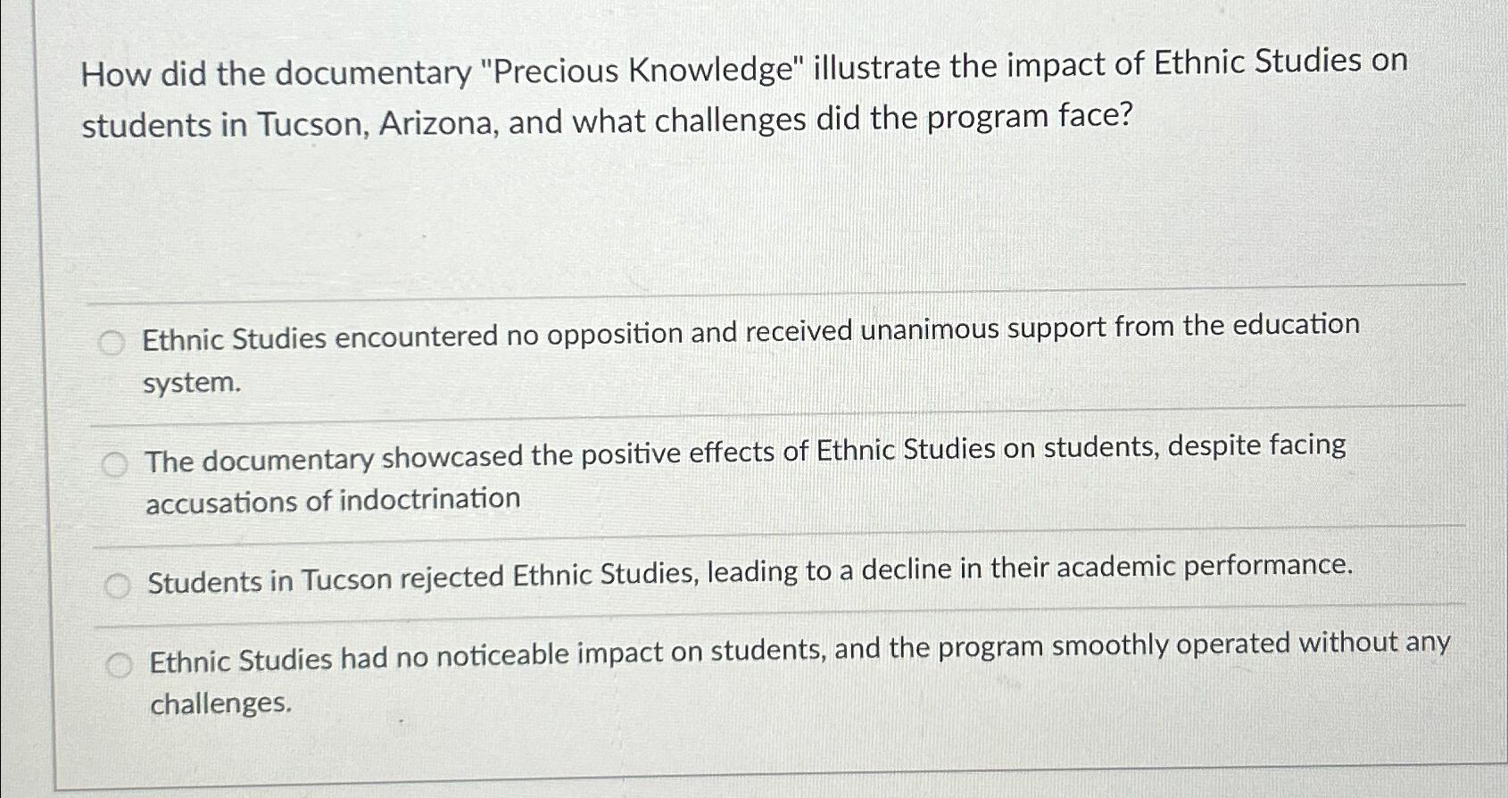 Solved How did the documentary "Precious Knowledge" | Chegg.com