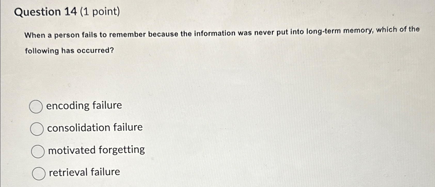 Solved Question 14 (1 ﻿point)When a person fails to remember | Chegg.com