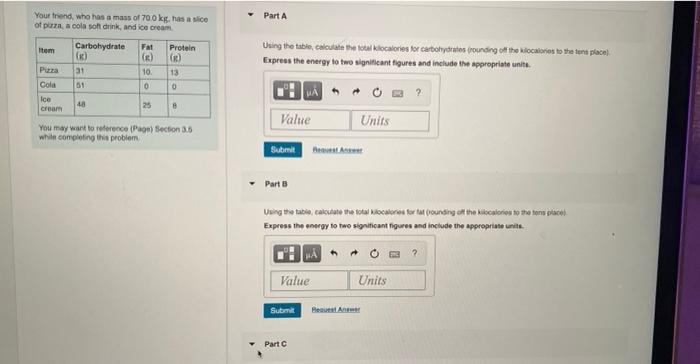 Solved a)using the table calculate the total kilocalories | Chegg.com