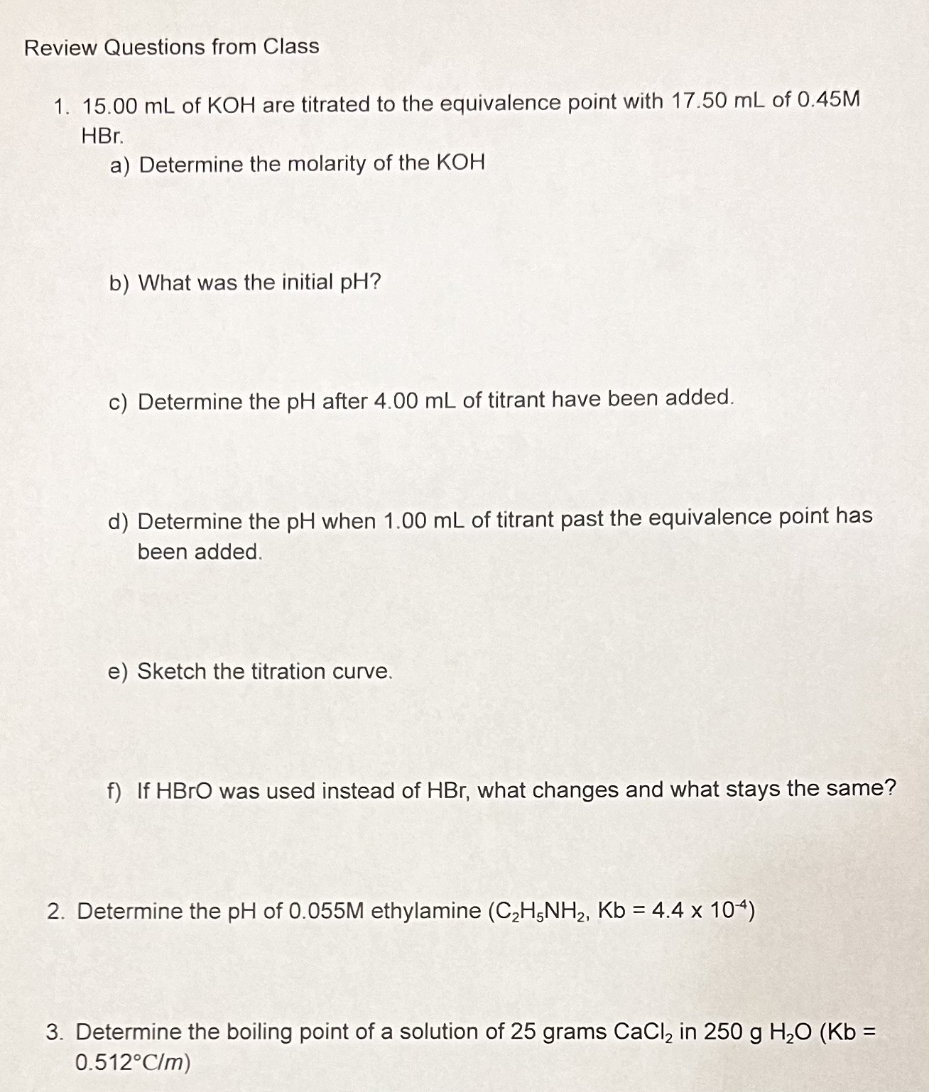 Solved Review Questions from Class15.00mL ﻿of KOH are | Chegg.com