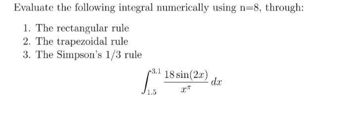 Solved Evaluate the following integral numerically using | Chegg.com