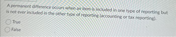 Solved A permanent difference occurs when an item is | Chegg.com