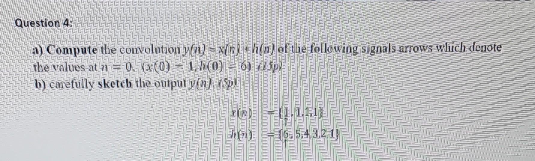 Solved a) Compute the convolution y(n)=x(n)+h(n) of the | Chegg.com