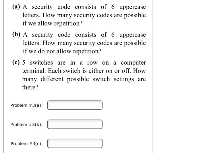 Solved (a) A security code consists of 6 uppercase letters. | Chegg.com
