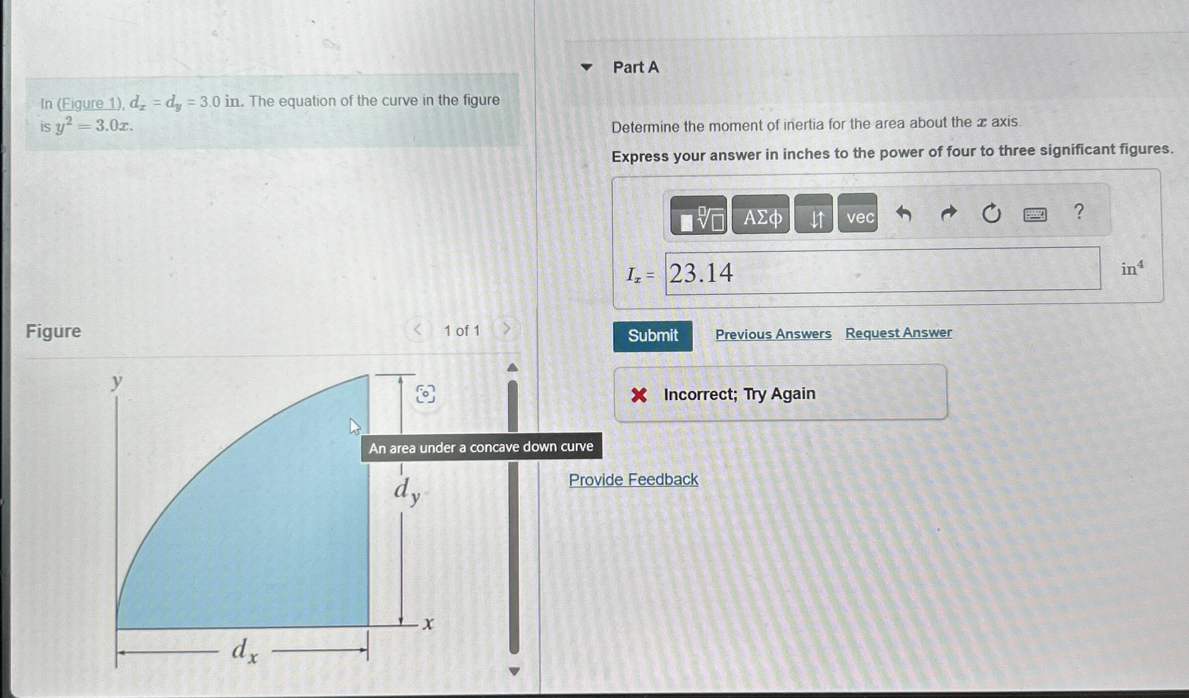 Solved In (Figure 1),dx=dy=3.0in. ﻿The equation of the curve | Chegg.com