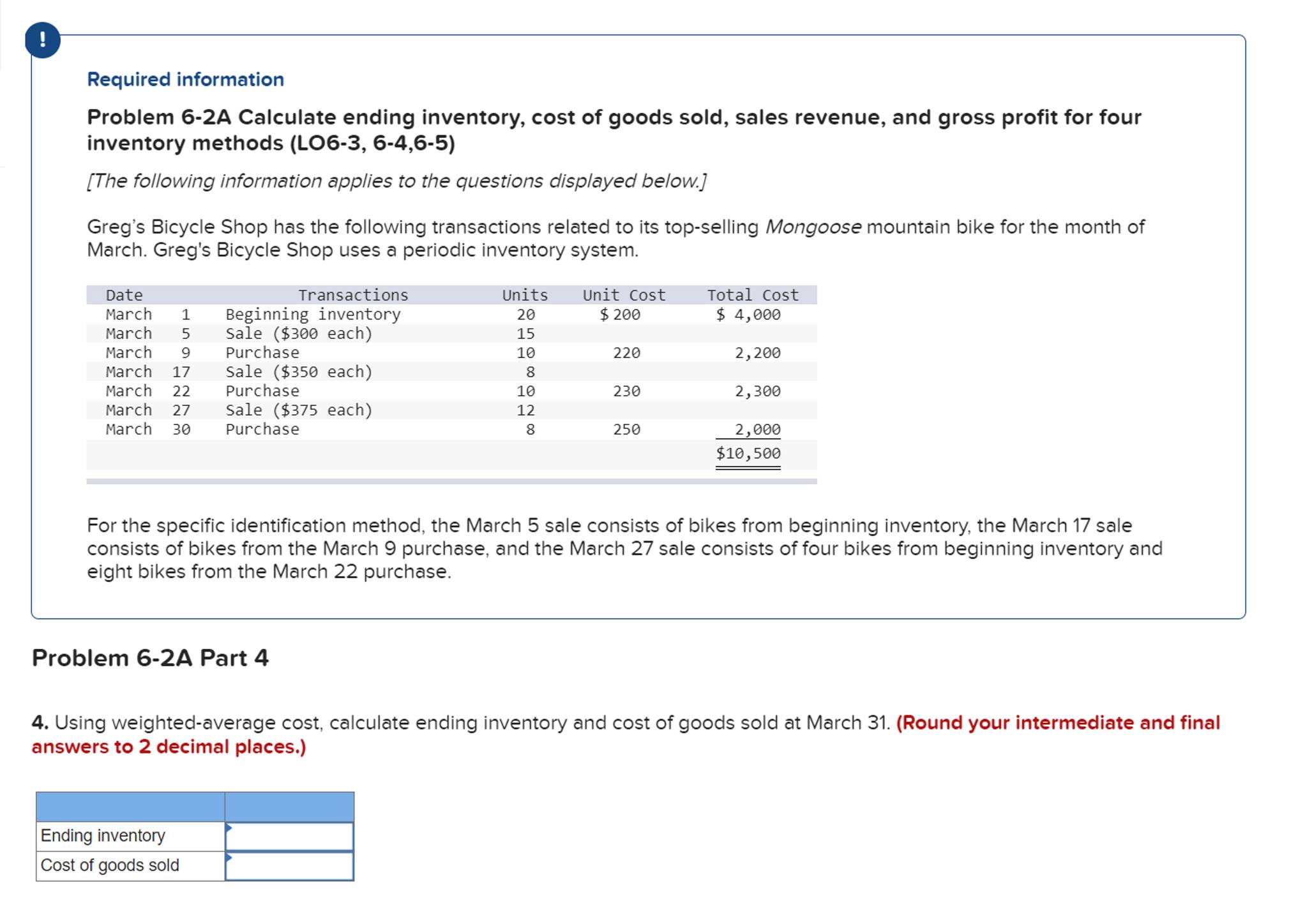Solved !Required informationProblem 6-2A Calculate ending | Chegg.com