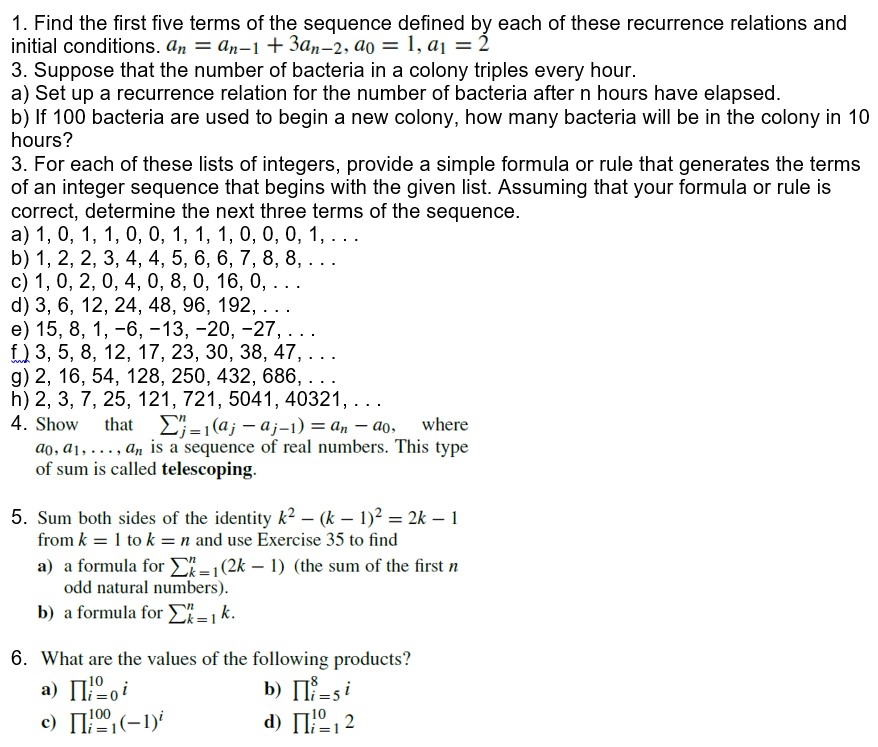 Solved Find the first five terms of the sequence defined by | Chegg.com