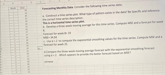 Solved Forecasting Monthly Data. Consider the following time | Chegg.com