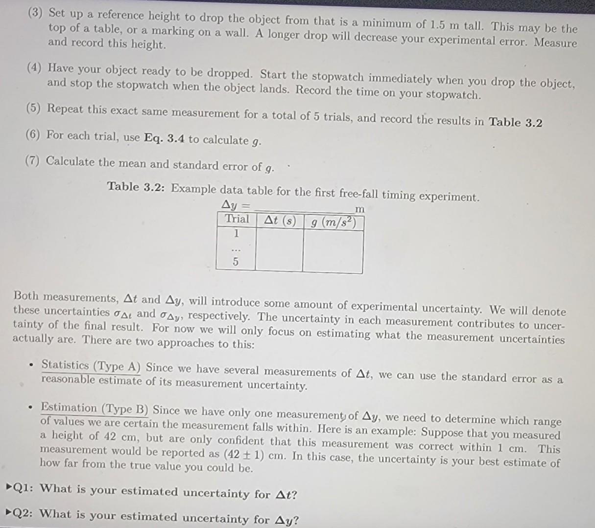 Solved (3) Set up a reference height to drop the object from | Chegg.com