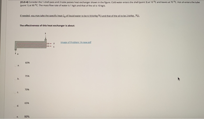 Solved [CLO-41 Consider the 1-shell pass and 2-tube passes | Chegg.com