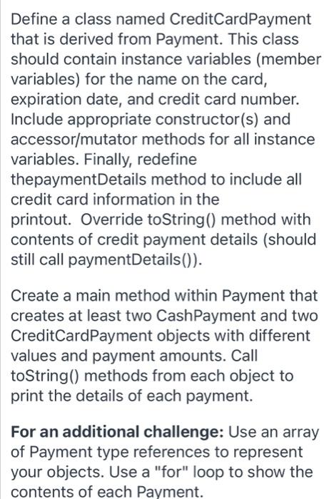 Solved Define a class named Payment that contains an | Chegg.com
