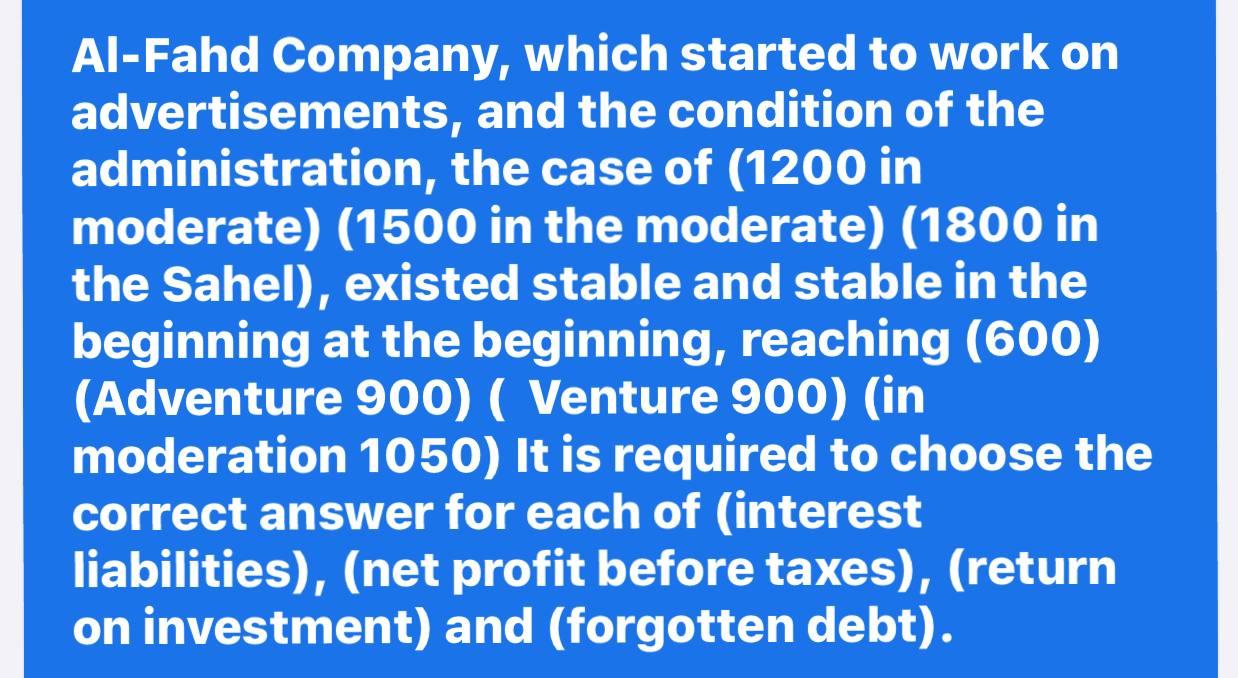Solved Al-Fahd Company, which started to work on | Chegg.com