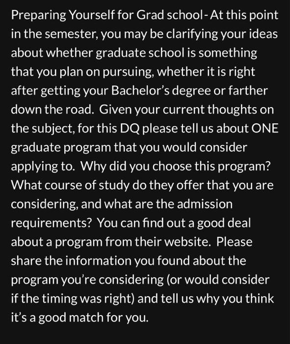 Solved Preparing Yourself for Grad school-At this point in | Chegg.com