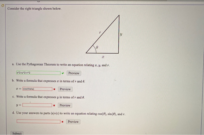 Solved C Consider the right triangle shown below. a. Use the | Chegg.com