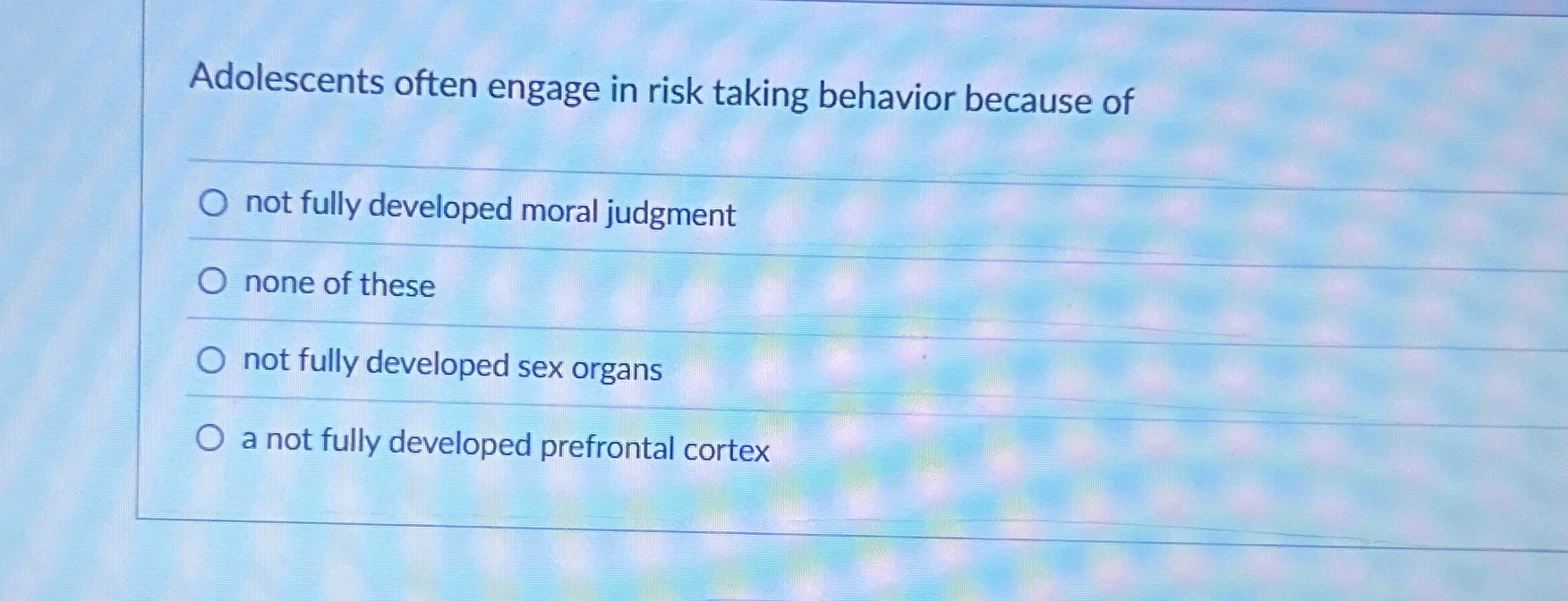 Solved Adolescents often engage in risk taking behavior | Chegg.com