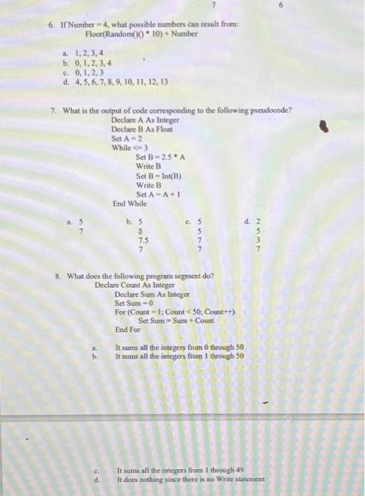 Solved 6. If Number = 4, what possible numbers can result | Chegg.com