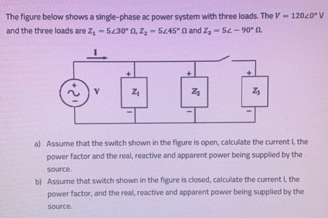 Solved The figure below shows a single-phase ac power system | Chegg.com