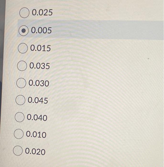 0.025 0.005 0.015 0.035 0.030 0.045 0.040 0.010 0.020 | Chegg.com