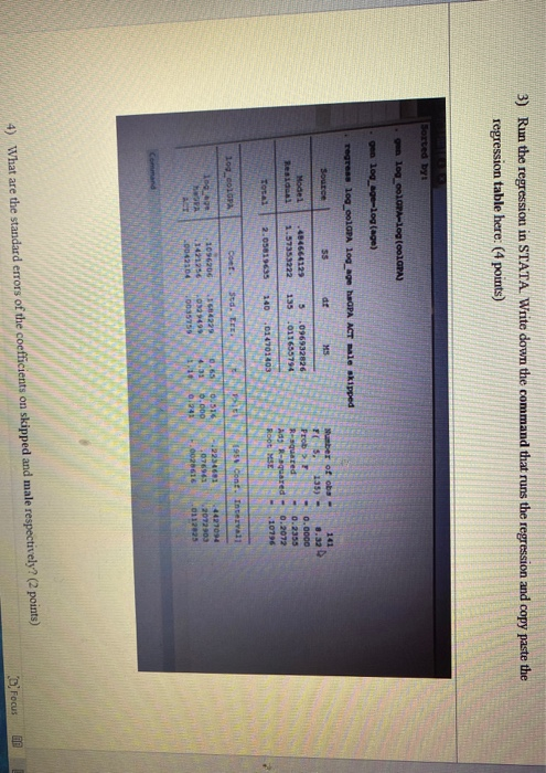 3 Run The Regression In Stata Write Down The