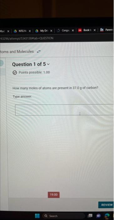 Solved How many moles of atoms are present in 37.0 g of | Chegg.com