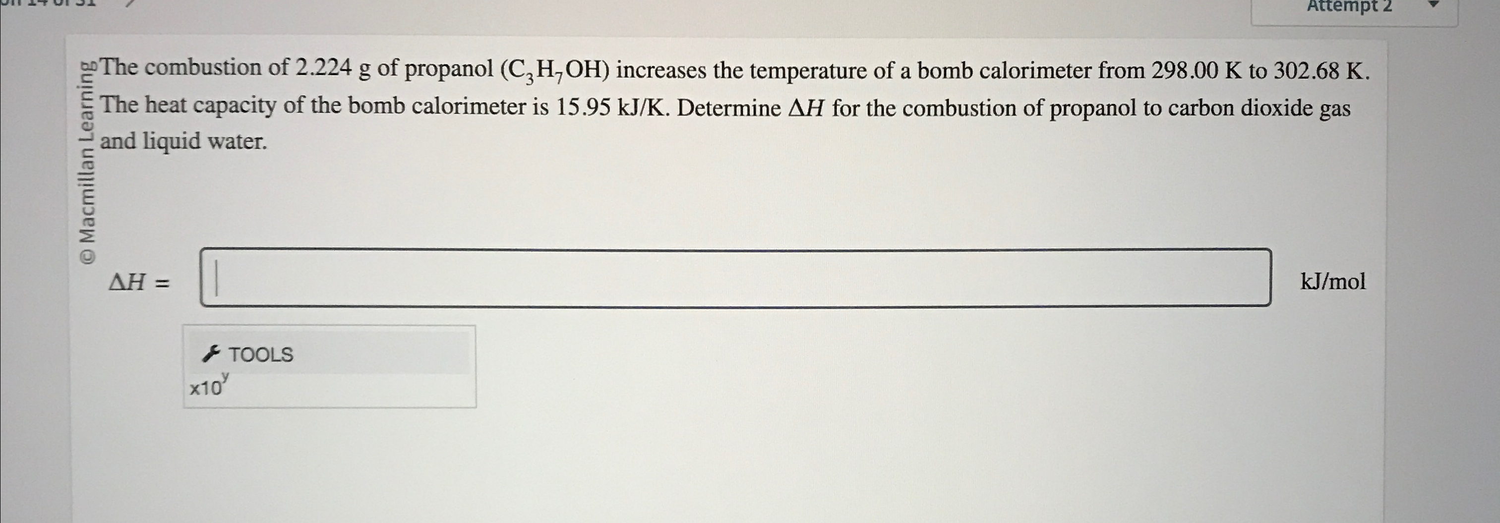 Solved ane combustion of 2.224g ﻿of propanol (C3H7OH) | Chegg.com