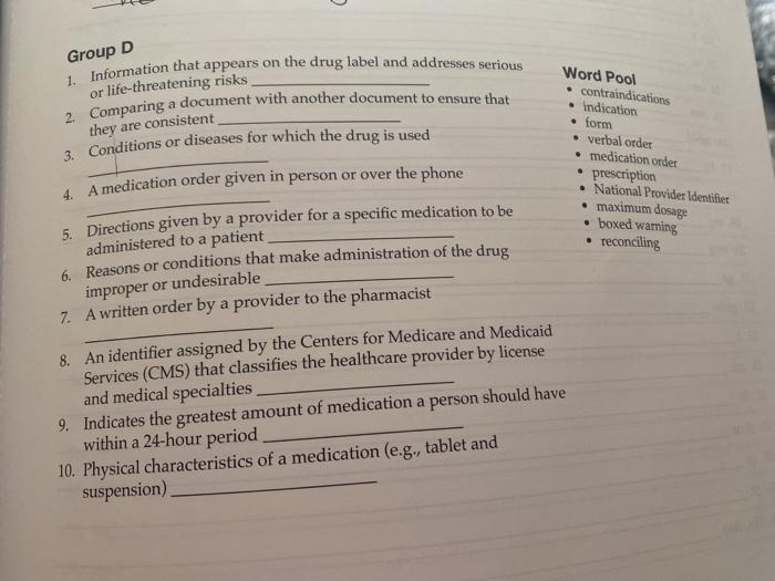 Solved Group D 1. Information that appears on the drug label | Chegg.com