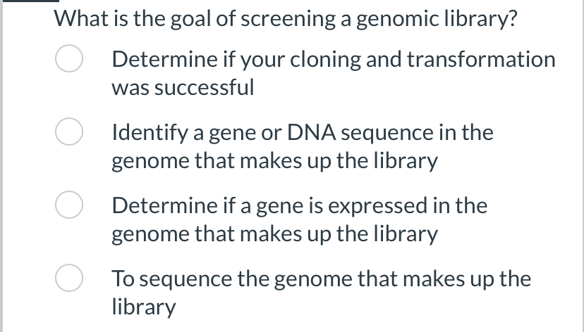 Solved What is the goal of screening a genomic | Chegg.com