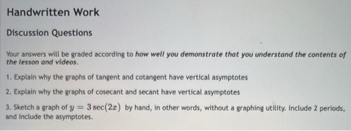 Solved Handwritten Work Discussion Questions Your answers | Chegg.com