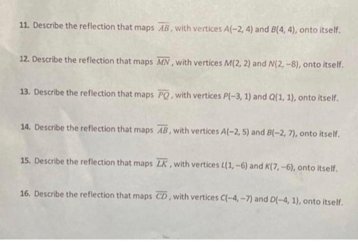 Solved 11. Describe the reflection that maps AB, with | Chegg.com
