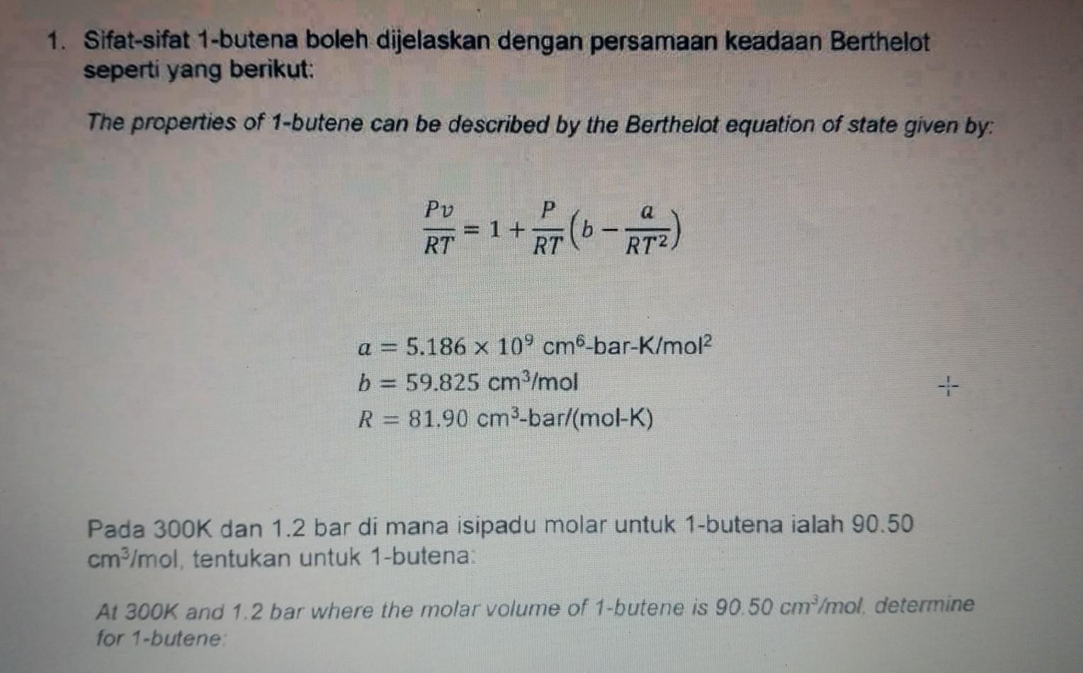 Solved Sifat-sifat 1-butena boleh dijelaskan dengan | Chegg.com