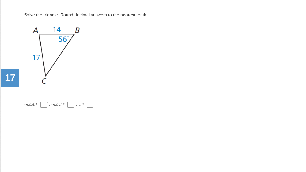 Solved Solve the triangle. Round decimal answers to the | Chegg.com