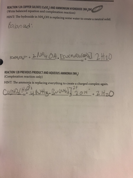 Solved REACTION 12A COPPER SULFATE (CuSO) AND AMMONIUM | Chegg.com
