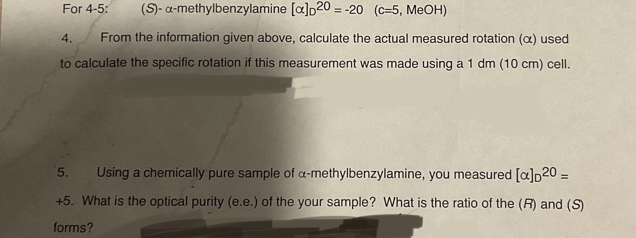 Solved For 4-5:(S)-α-methylbenzylamine | Chegg.com