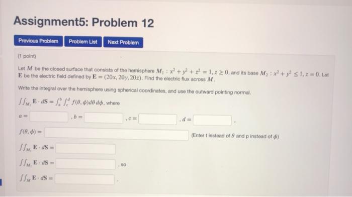 Solved Assignment5 Problem 12 Previous Problem Problem List 