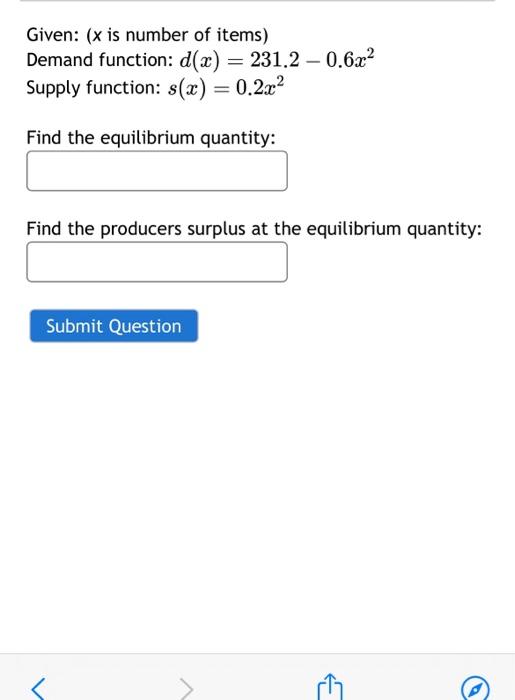 Solved Given: ( x is number of items) Demand function: | Chegg.com