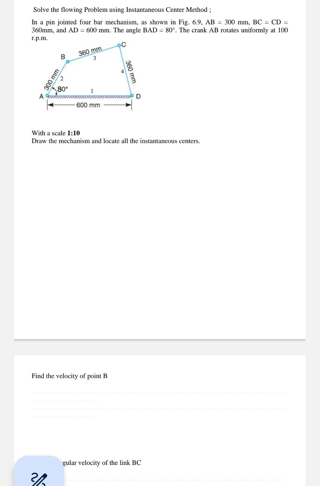 Solved Solve the flowing Problem using Instantaneous Center | Chegg.com