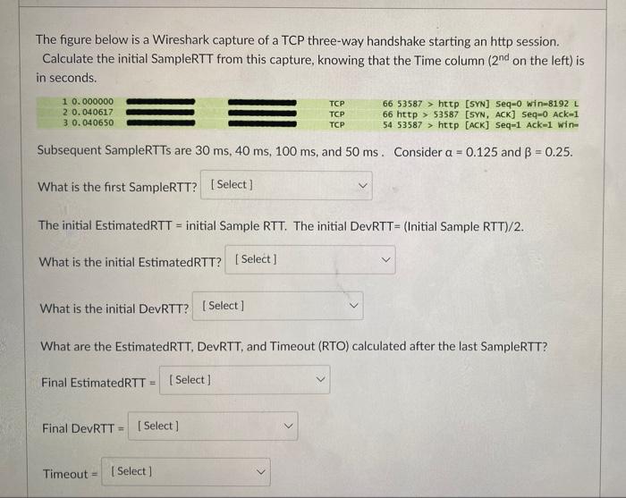 Solved The figure below is a Wireshark capture of a TCP | Chegg.com