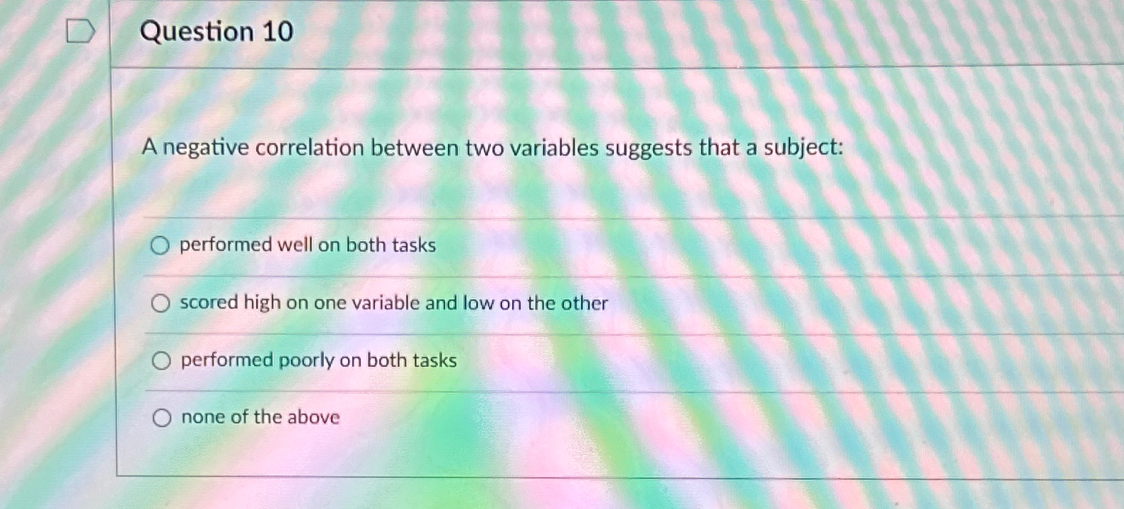 Solved Question 10A negative correlation between two | Chegg.com