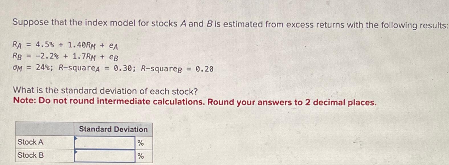 Solved Suppose that the index model for stocks A and B ﻿is | Chegg.com