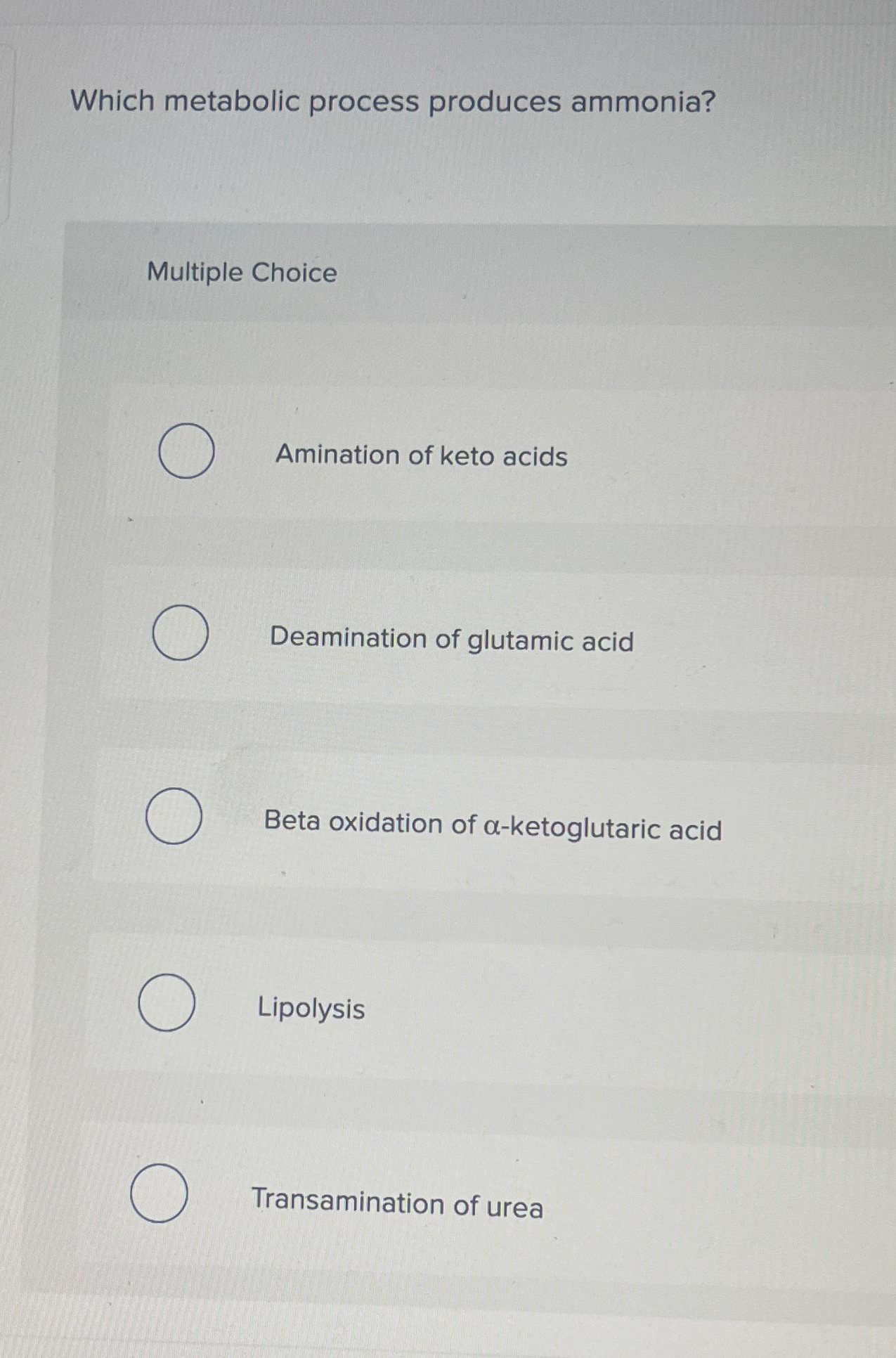 Solved Which metabolic process produces ammonia?Multiple | Chegg.com