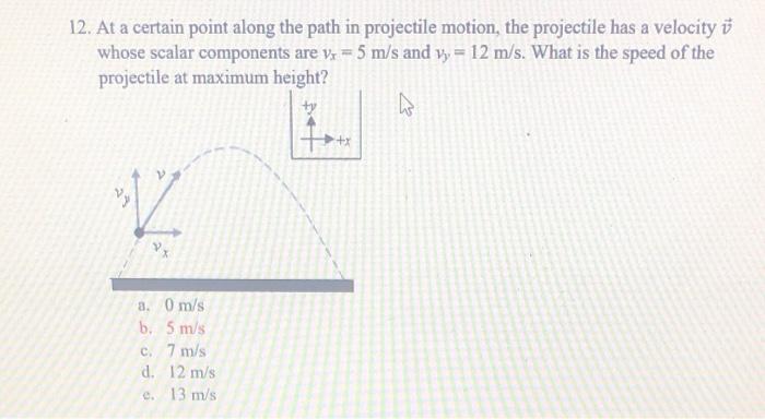 Solved 12. At a certain point along the path in projectile | Chegg.com