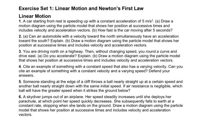 Solved Exercise Set 1: Linear Motion and Newton's First Law | Chegg.com